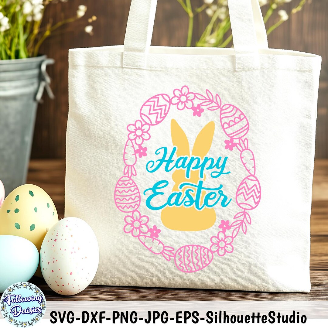 Easter Frame SVG: Bunny, Eggs and Carrots, Cricut & Silhouette (digital ...