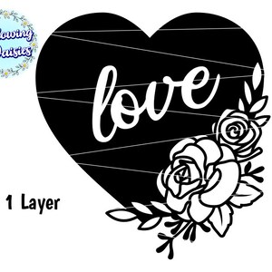CORAZON con rosas y la palabra LOVE en SVG, Corazón floral, Decoración ...