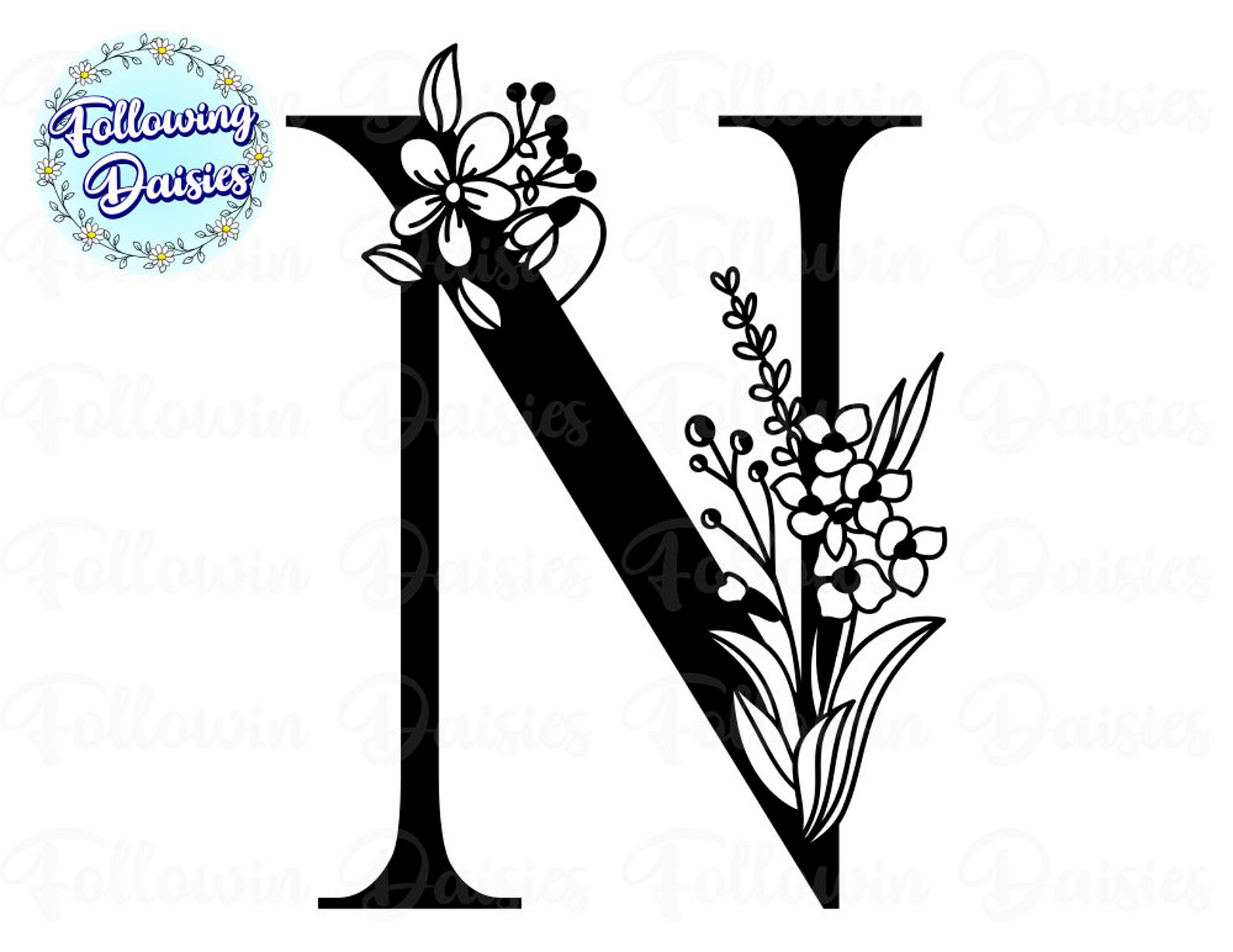 LETRA N Floral en SVG Letra N decorada con flores Archivos | Etsy