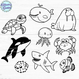SEA ANIMALS SVG, Ocean Animals Svg, Cute Sea Animals Svg, Cartoon Sea ...