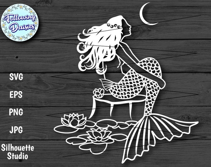 Mermaid Svg Png Files Clipart, Summer Beach Silhouette, Fish Svg ...