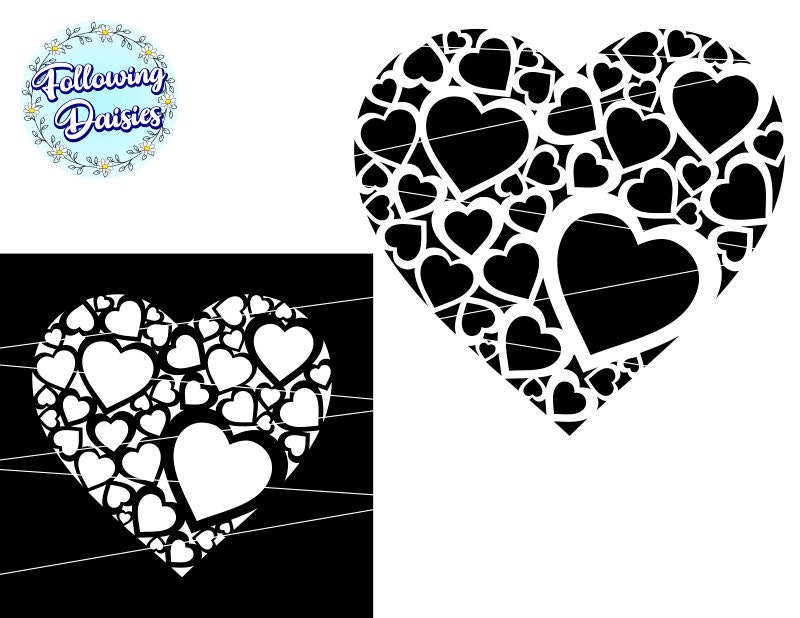 HEART With HEARTS in SVG Heart Decorations Ornament Stencil | Etsy
