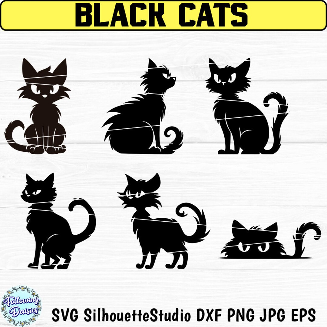 BLACK CATS SVG, Halloween Black Cat Svg, Black Cat Silhouette Svg ...
