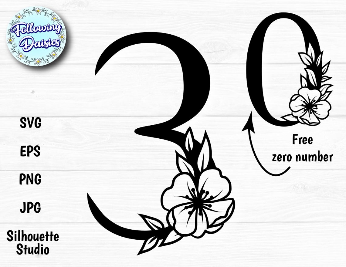 NUMBER 3 in SVG Floral Number Number 0 Number 30 - Etsy