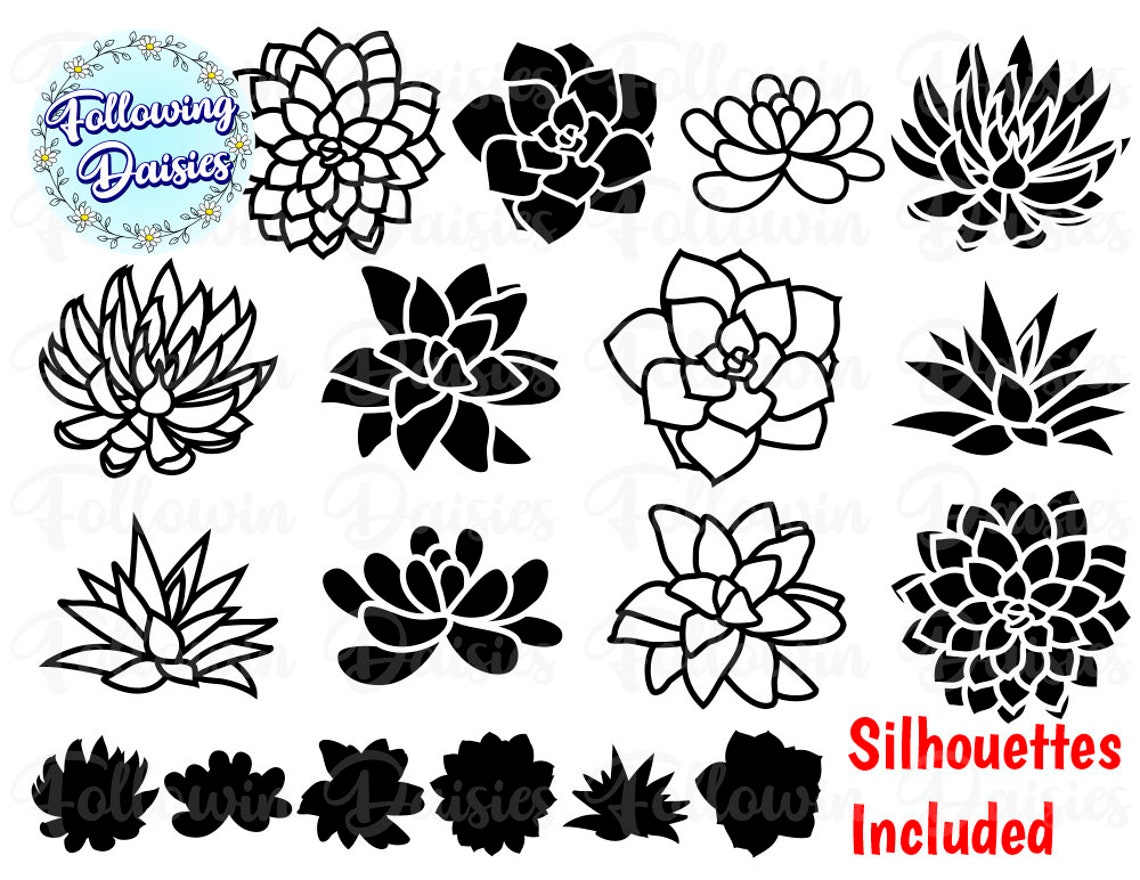 SUCCULENTS SVG Pack 2, Succulents Silhouettes, Paper Cut Template, Svg ...