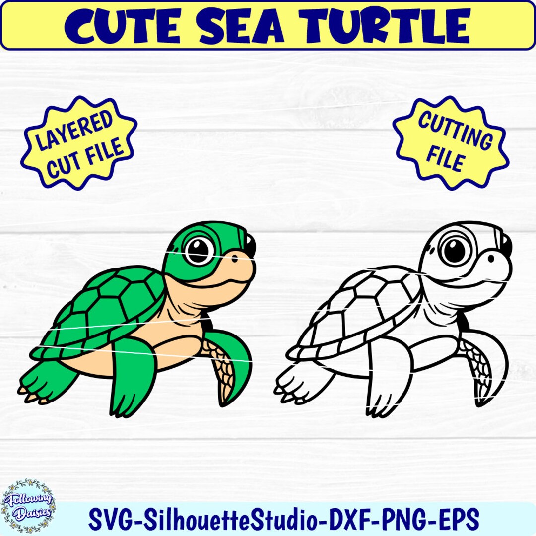Cute SEA TURTLE SVG, Layered Cut File Svg, Ocean Animals Svg, Cute Sea ...