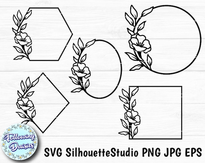 Flower Monogram Frame SVG File, Monogram Frame Cut File, Flower Border ...