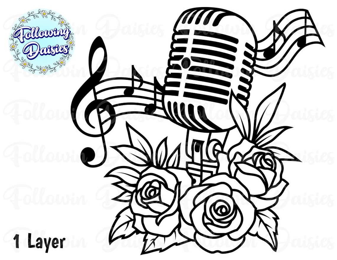MICROFONO Vintage decorado con FLORES en SVG Música | Etsy