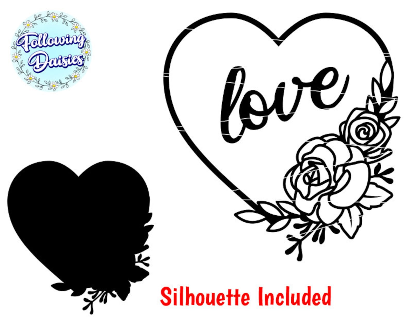 CORAZON con rosas y la palabra LOVE en SVG Corazón floral - Etsy España