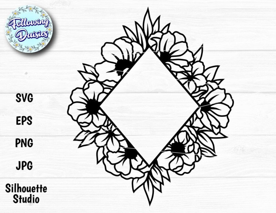 FLORAL FRAME in SVG, Diamond Floral Frame, Monogram Frame, Floral Frame ...