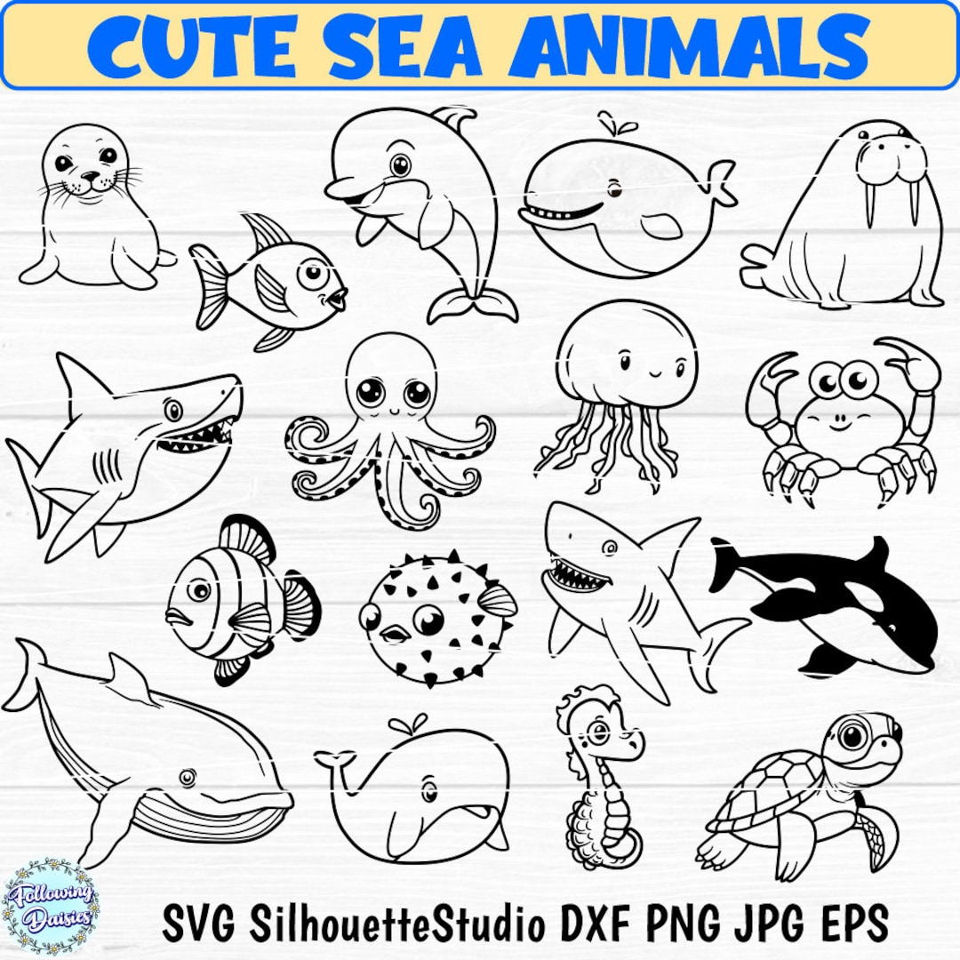 SEA ANIMALS SVG, Ocean Animals Svg, Cute Sea Animals Svg, Cartoon Sea ...