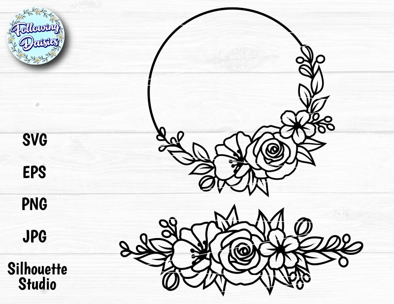 Floral FRAME and FLOWERS in SVG, Floral Wreath, Monogram Frame, Flower ...