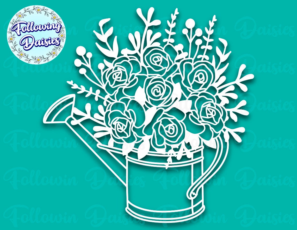 WATERING CAN SVG, Waterin Can With Flowers, Bouquet of Roses, Instant Download, Paper Cut ...