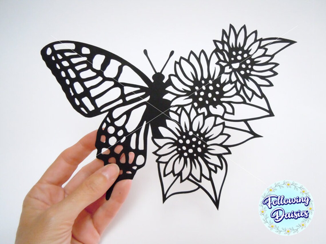 BUTTEFLIY in SVG Floral Butterfly Sunflowers Flowers Svg - Etsy