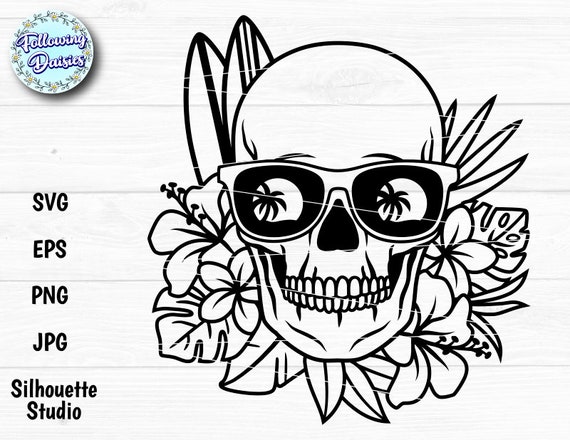 TROPICAL SKULL SVG Surfer Surf Board Summer Beach | Etsy