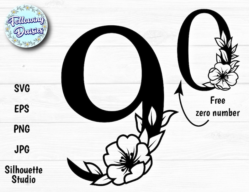 NUMBER 9 in SVG Floral Number Number 0 Number 90 - Etsy
