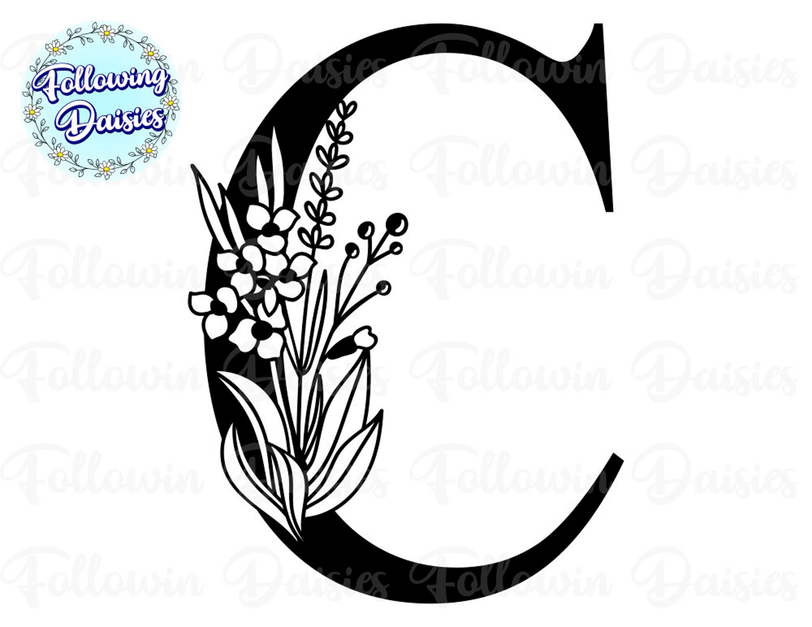 LETRA C Floral en SVG, Letra C decorada con flores, Archivos de corte ...
