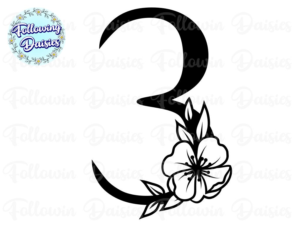NUMBER 3 in SVG Floral Number Number 0 Number 30 - Etsy