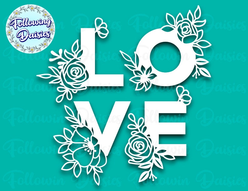 LOVE con FLORES en SVG Letras decoradas con flores descarga | Etsy