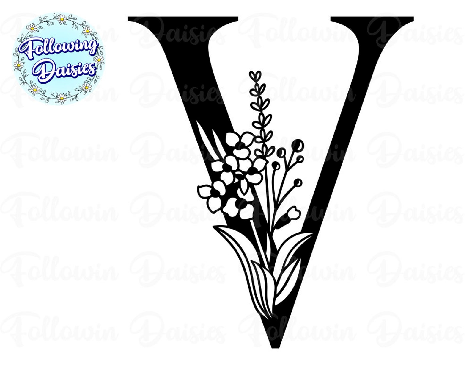 LETRA V Floral en SVG Letra V decorada con flores Archivos | Etsy