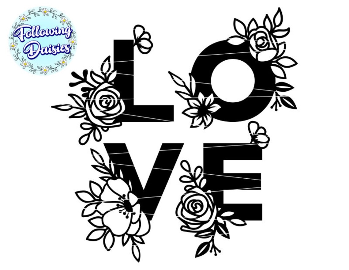 LOVE con FLORES en SVG Letras decoradas con flores descarga - Etsy España