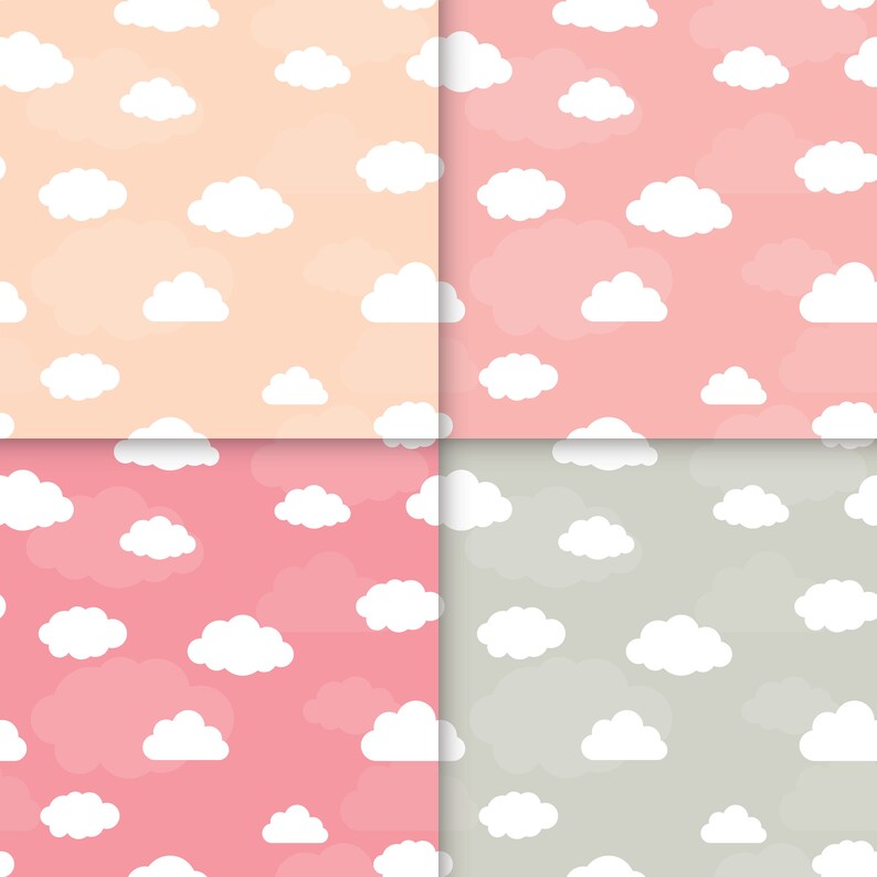 Seamless Clouds Patterns, Seamless Clouds Digital Paper, Seamless ...