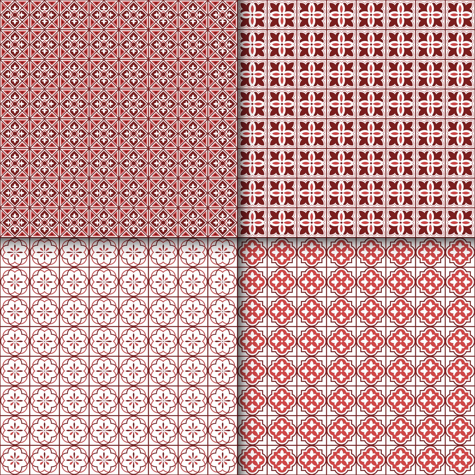 Seamless Red Tiles Patterns, Seamless Red Tiles Digital Paper, Seamless ...