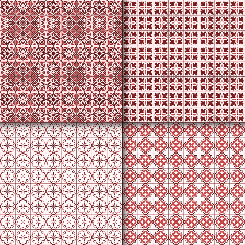 Seamless Red Tiles Patterns, Seamless Red Tiles Digital Paper, Seamless ...