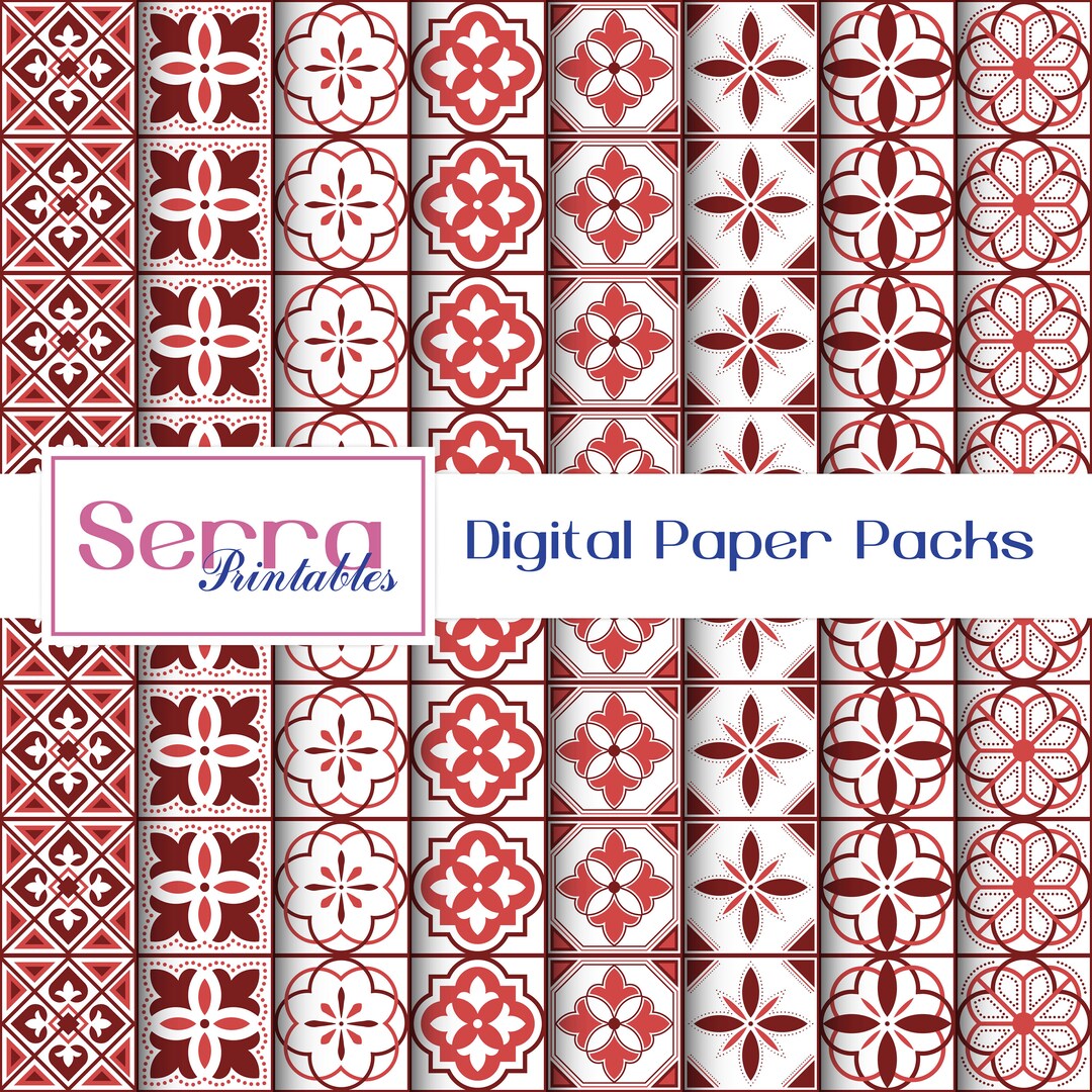 Seamless Red Tiles Patterns, Seamless Red Tiles Digital Paper, Seamless ...
