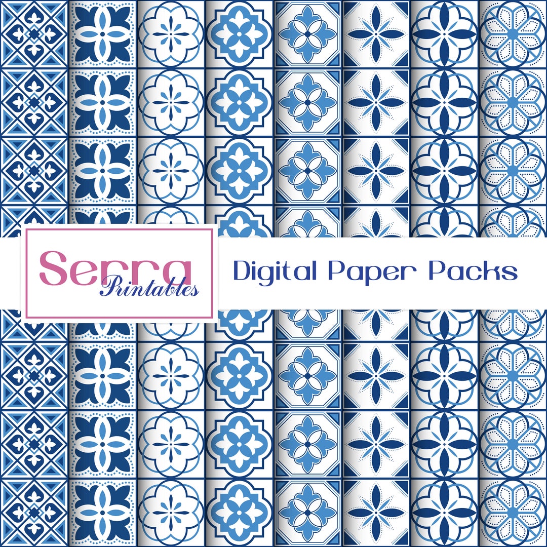 Seamless Blue Tiles Patterns, Seamless Blue Tiles Digital Paper ...