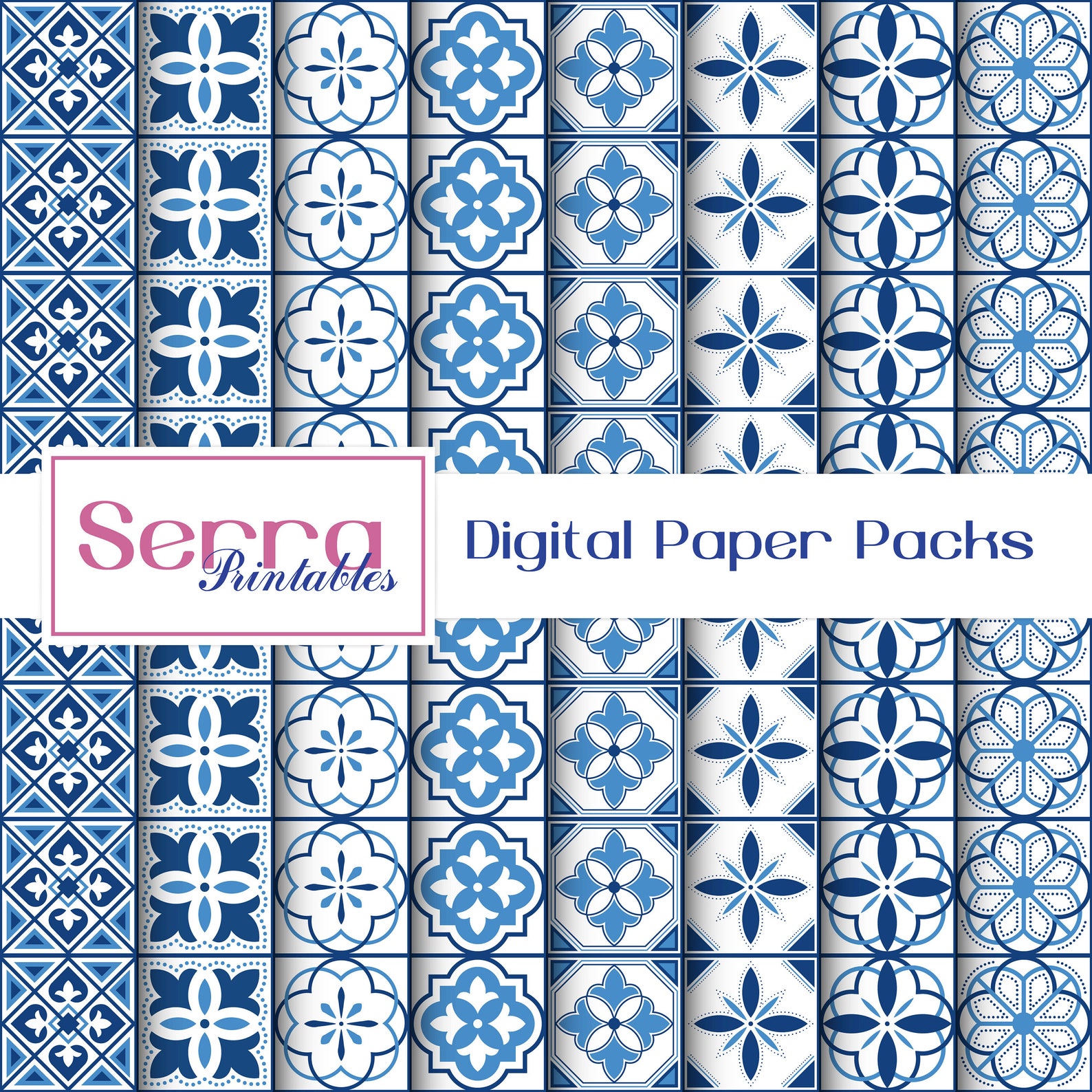 Seamless Blue Tiles Patterns, Seamless Blue Tiles Digital Paper ...