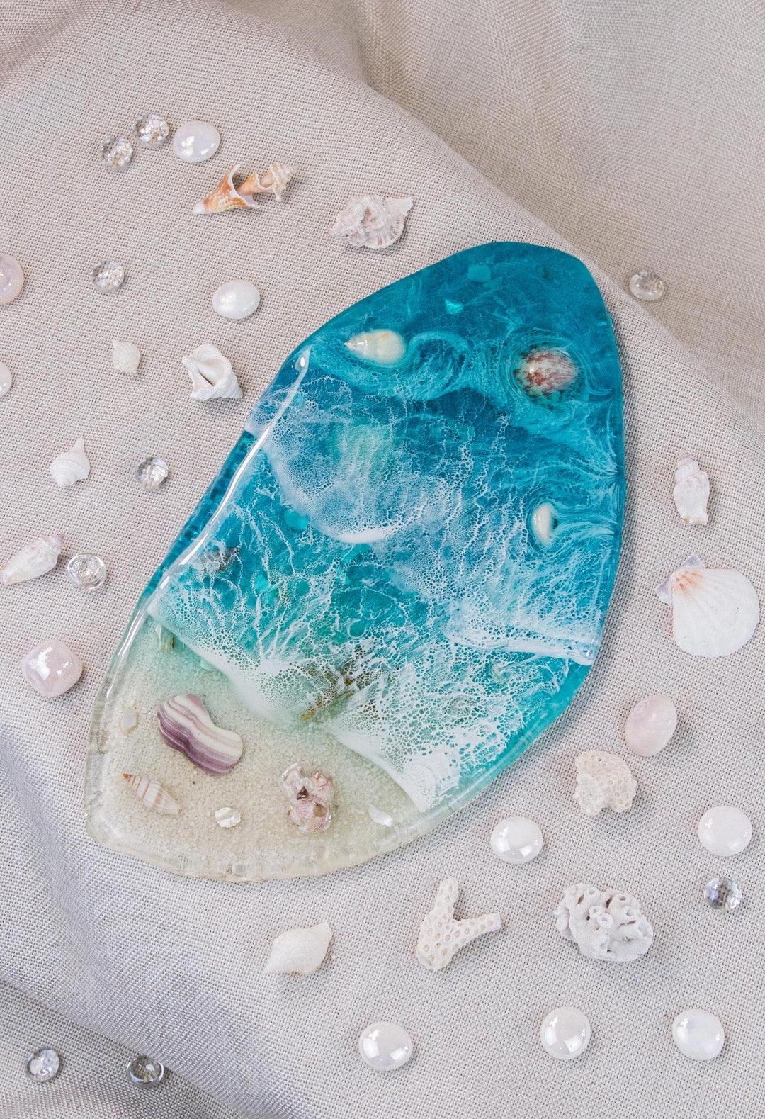 Beach Tray, Ocean Resin Tray, Seashell Resin Plate, Coastal Decor ...