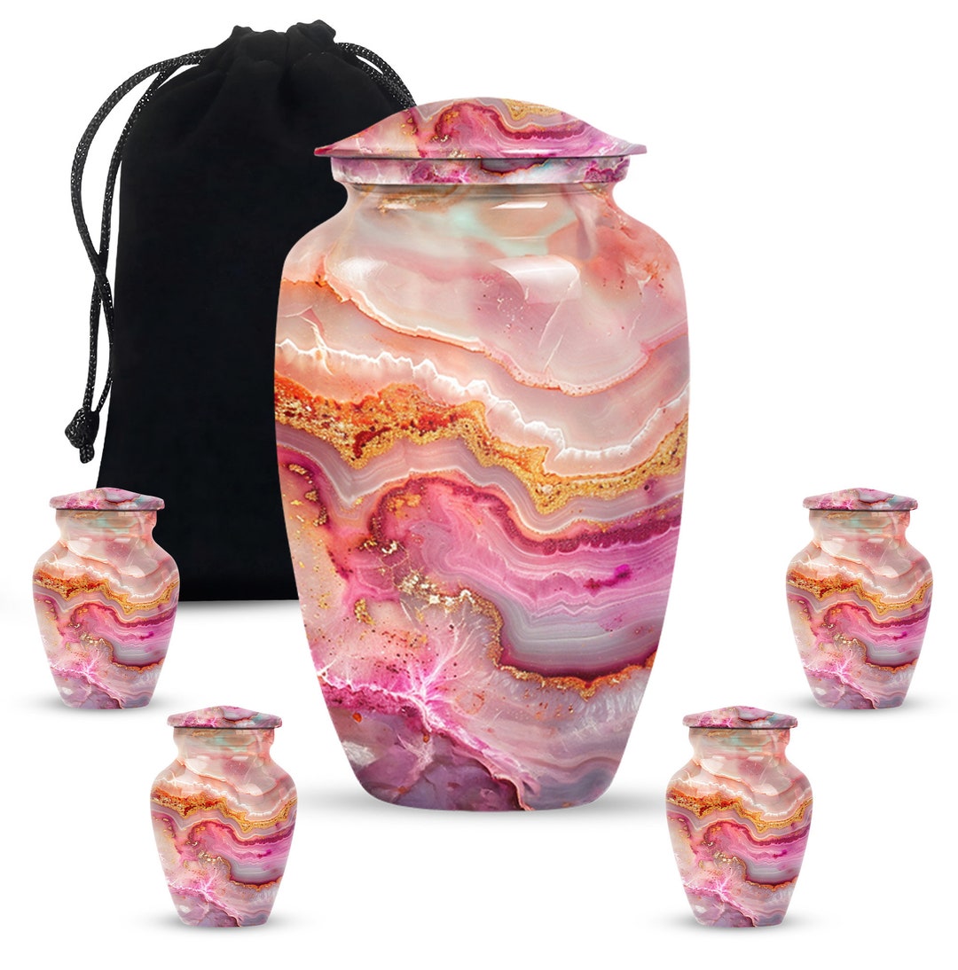 Personalized Pink Swirl With Gold Cremation Urn Upto 200 Cubic Inches ...