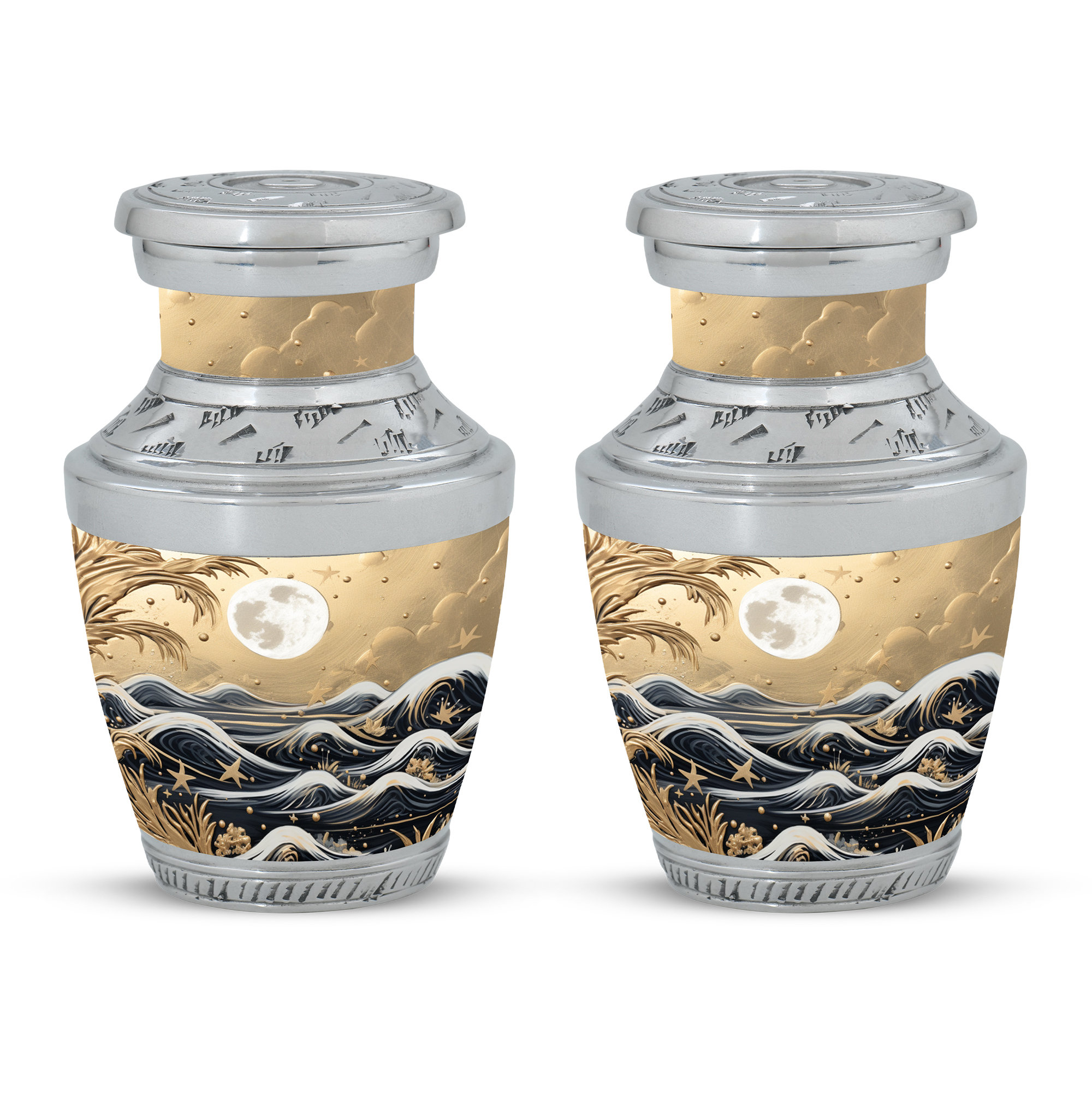 Golden Waves Under Moon Urn Funeral Urns for Human Ashes Adult Upto 200 ...