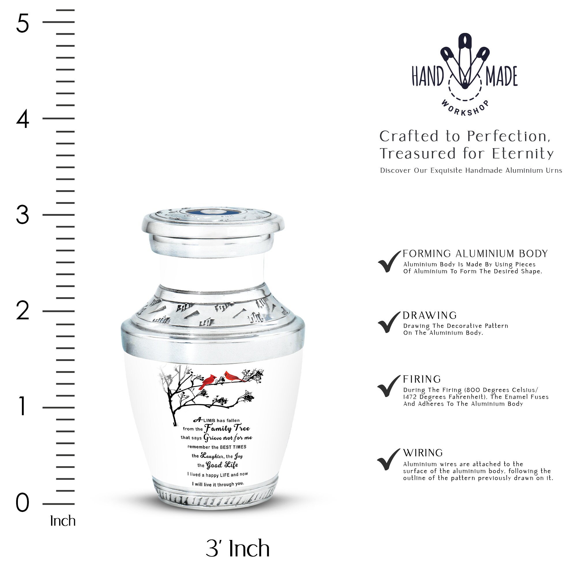 Elegant White Funeral Urns With Cardinal Birds Design for Human - Tree ...