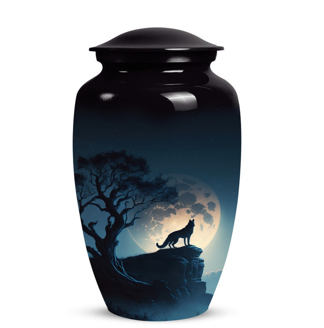 Enchanted Wild Cremation Urn Artistic Wolf Silhouette & Moonlight ...