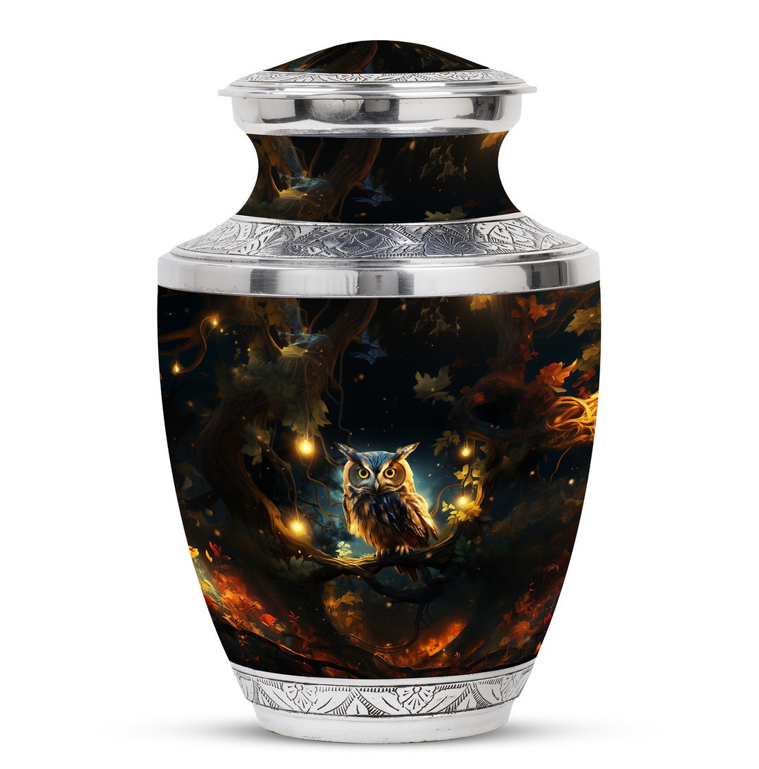 Mystical Owl Design Urn for Ashes Adult Male Upto 200 Cubic Inches ...