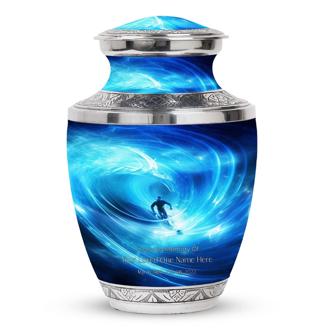 Engraved Ocean Wave Surfer Funeral Urn for Human Ashes Adult Upto 200 ...
