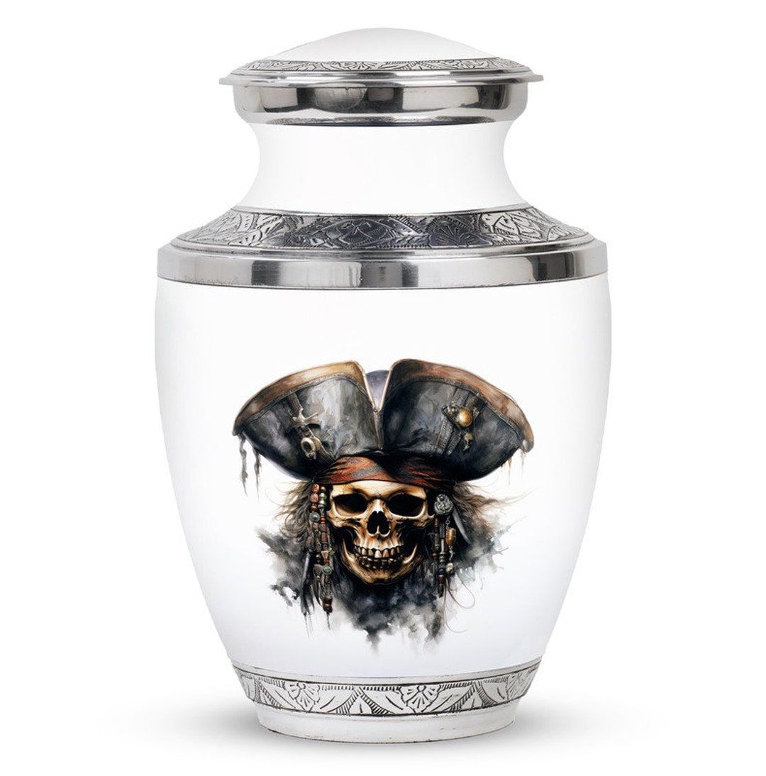 Handcrafted White Pirate Skull Urn Unique Cremation Keepsake for Daring ...