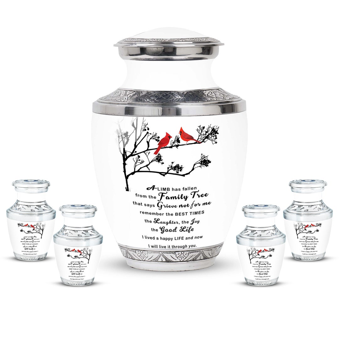 Elegant White Funeral Urns With Cardinal Birds Design for Human - Tree ...