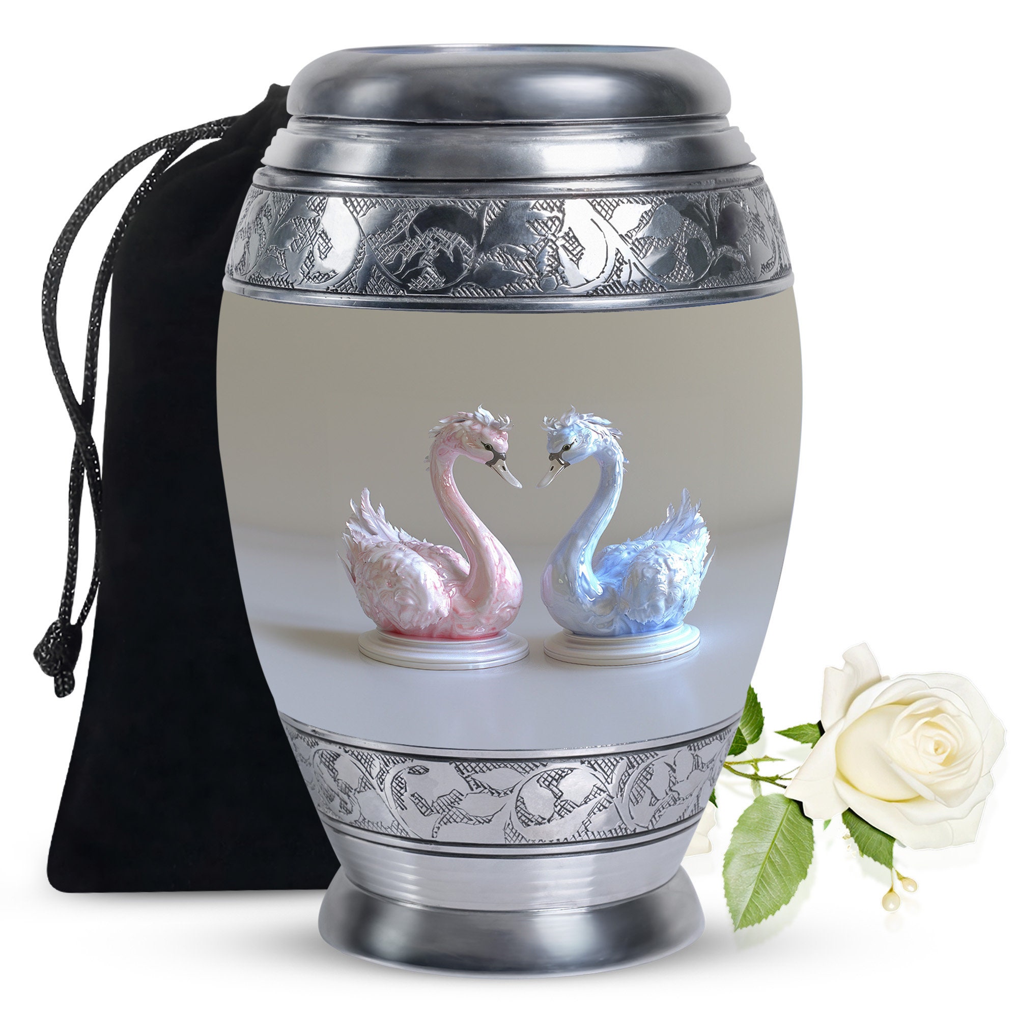 Elegant Swan Couple Symbol of Love Blue and Pink Urns for Human Ashes ...