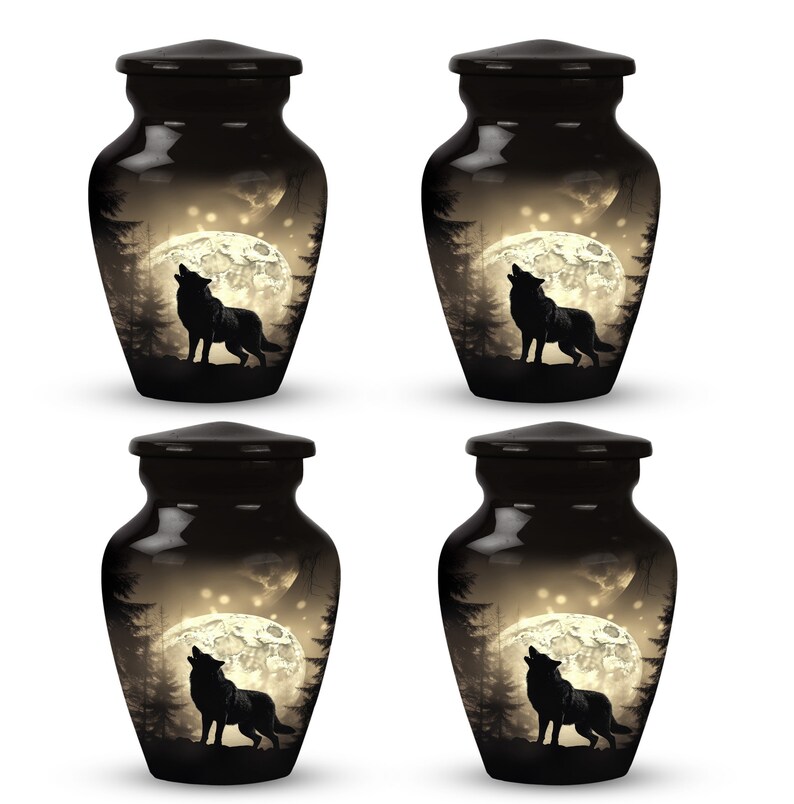 Moonlit Wolf Memorial Urn - Handcrafted 200 Cubic Inch Keepsake ...