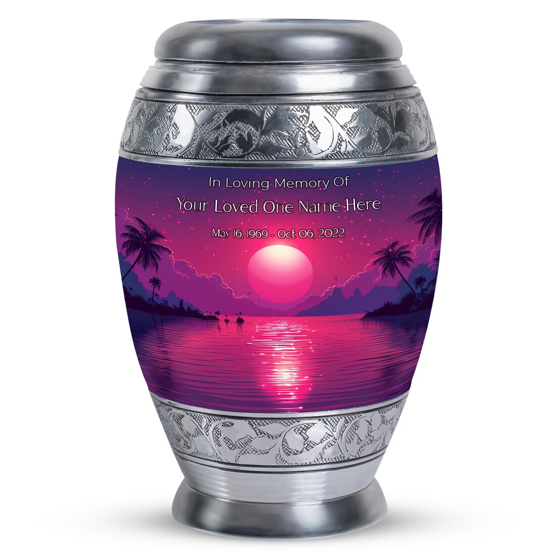 Personalized Tropical Sunset Palm Trees Small Cremation Urns for Human ...