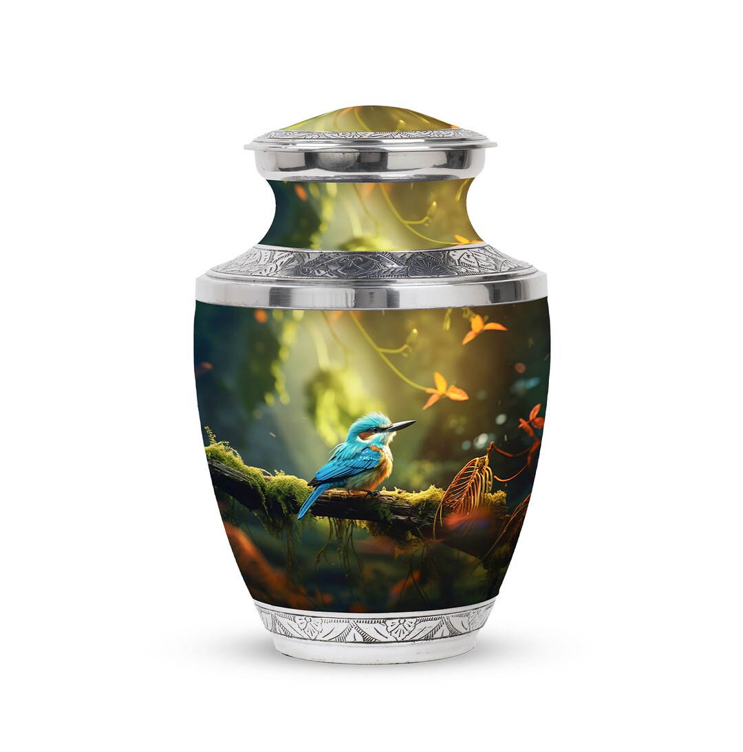 Nature-inspired Forest Scene Cremation Urn With Kingfisher Motif Urns ...