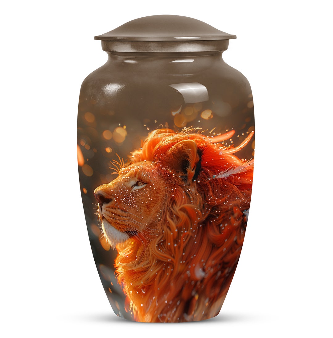 Majestic Golden Lion Cremation Funeral Urn - Fiery Sunset Amber Urns ...