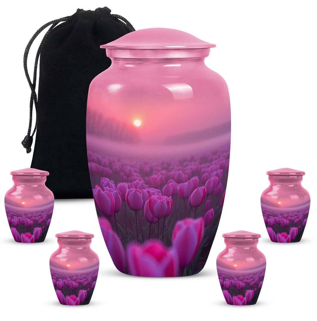 Twilight Tulip Cremation Funeral Urn - Magenta Mist Memorial Urn With ...