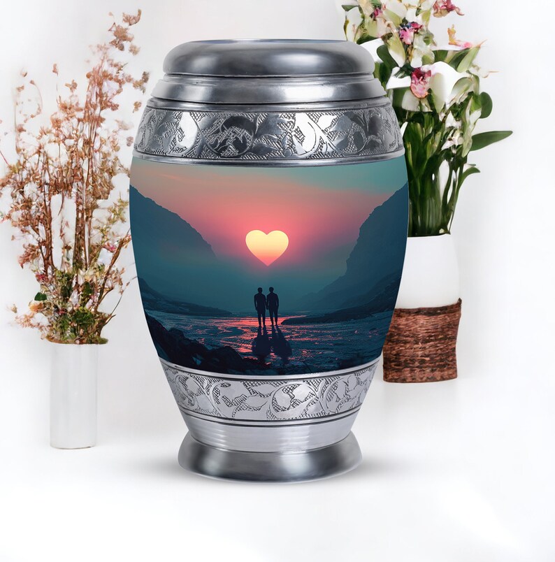 Handcrafted Love Couples Funeral Ashes Urn - Romantic Sunset Heart ...