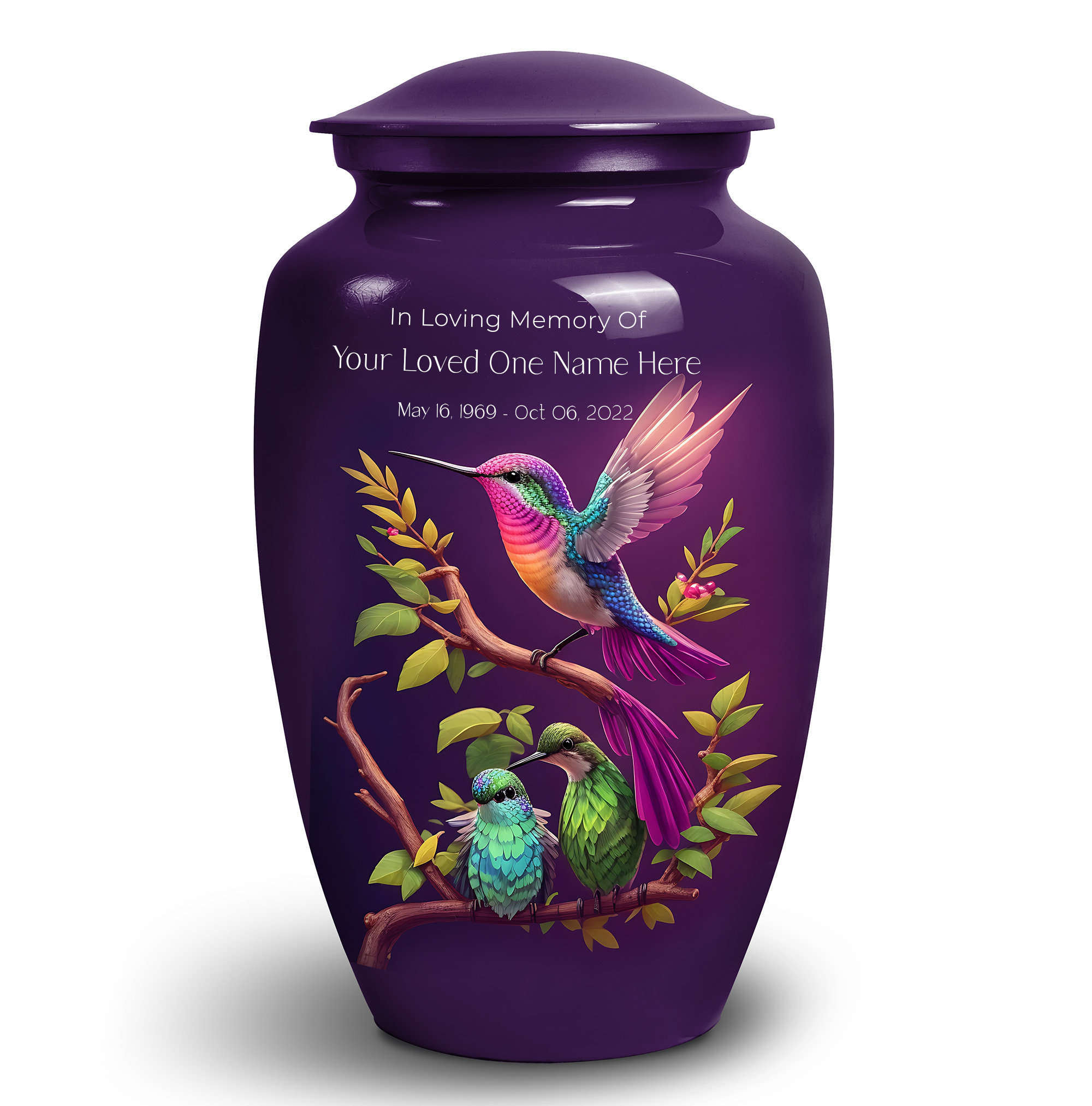 Purple Hummingbird and Floral Adult Cremation Urn Elegant Keepsake for ...