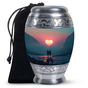 Handcrafted Love Couples Funeral Ashes Urn - Romantic Sunset Heart ...