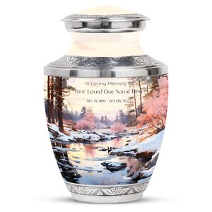 Personalized Winter Scene Cremation Urn With Serene Lake View ...